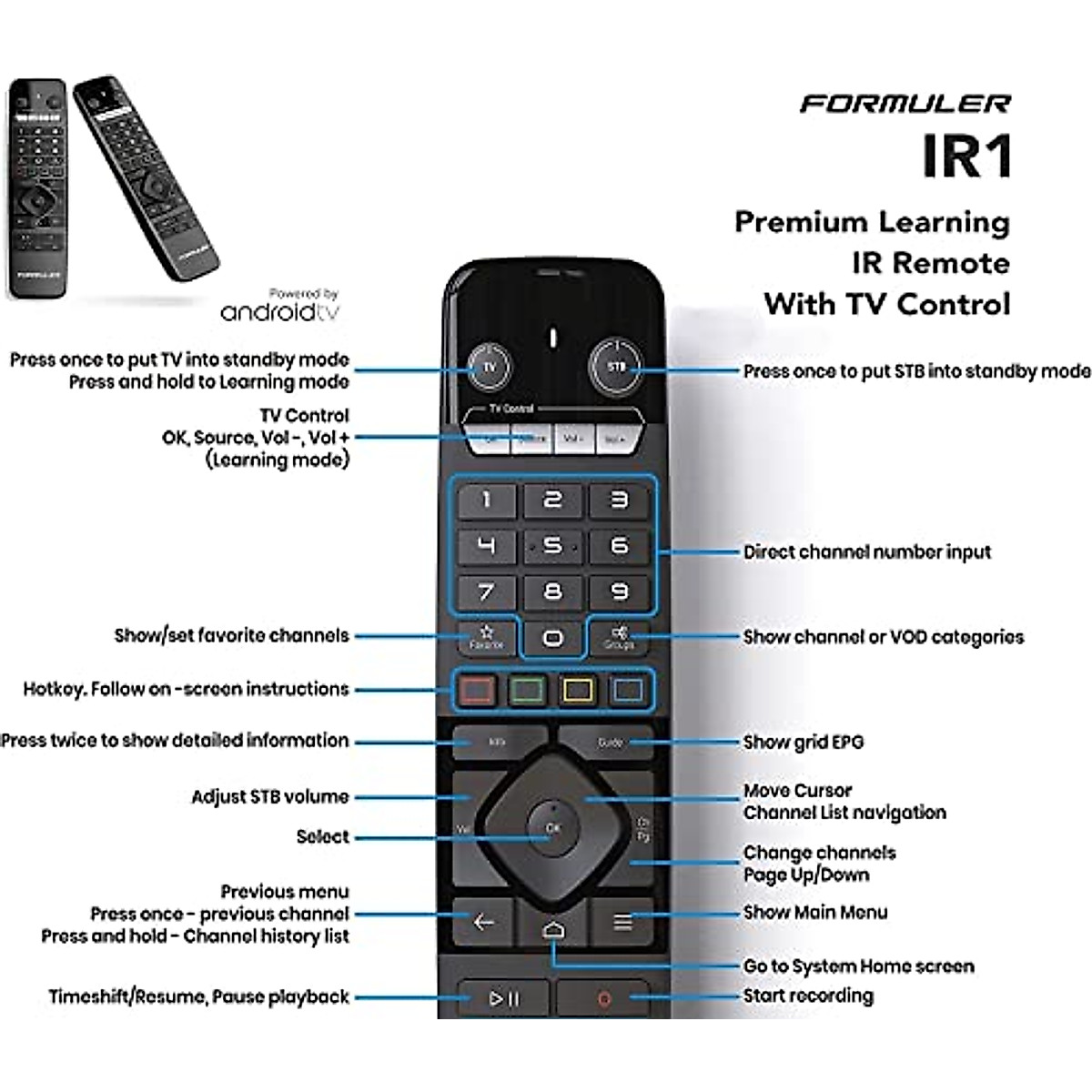 Package of 2 - Formuler Z10 Android 10 Dual Band 5G 2GB Ram 8GB ROM 4K + Extra Magnetic Car Mount + Extra Luminous Remote Control Pack of 2
