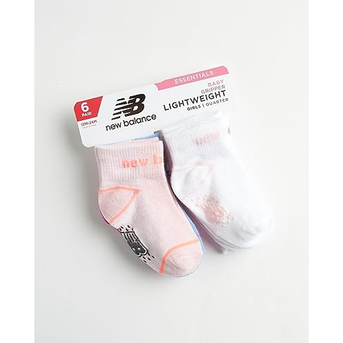 New Balance Baby Girls' Socks - 6 Pack Cushion Quarter Cut Socks Socks (Infant/Toddler), Size 12-24 Months, Pink/Blue/White