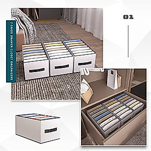 DonYeco 3 Pack Wardrobe Clothes Organizer, 7 Grids Jeans Drawer Closet Organizers and Storage, Dimension 14-1/4" x 9-1/2"x 8" (Compartment width: 2")