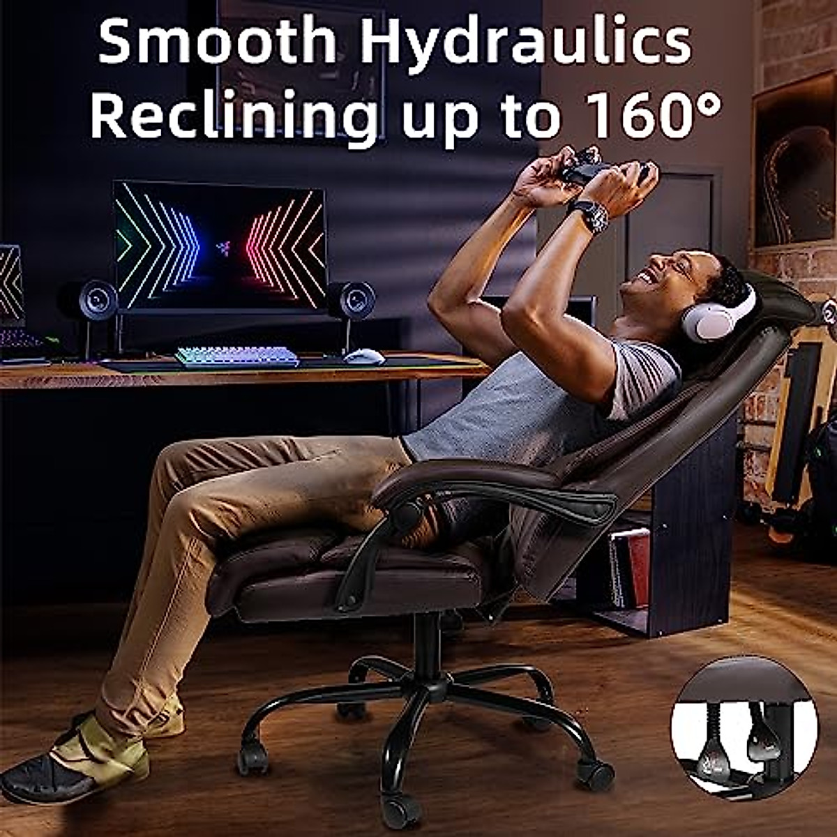 Ollega Executive Office Chair, OL930 Big and Tall Office Chair 400lbs with 160° Adjustable Backrest, High Back Heavy Duty Leather Home Office Desk Chair, Ergonomic Managerial Task Chairs Brown