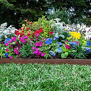 EasyFlex Tall Wall No-Dig Ladscape Edging with Anchoring Spikes, 2.5 in. Tall Straight Top Plastic Garden Border with Woodgrain Texture, 40 Foot Kit, Brown (3220BRE-40C)