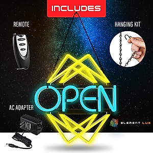 Open Sign with 49 Color Combinations, Stand Out! - Neon LED Open Sign for Business Window w Remote - Large Jumbo Bright LEDs Visible Day and Night - by Element Lux - 20 x 22in