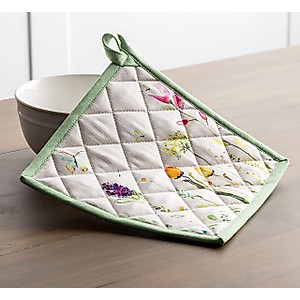 Maison d' Hermine Botanical Fresh Bundle Set 100% Cotton Apron (27.50" by 31.50") Set of 3 Kitchen Towels (20" by 27.5") and Oven Mitt (7.5" by 13")/Pot Holder (8" by 8")