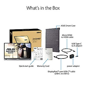 ASUS ZenScreen 15.6” 1080P Portable USB Monitor (MB16AH) - Full HD, IPS, USB Type-C, Speakers, Micro-HDMI, Eye Care, Speakers, Tripod Mountable, Anti-Glare Surface, Protective Sleeve, 3-Year Warranty