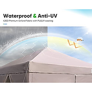 Quictent Privacy 10’x10’ Pop up Canopy Tent Enclosed Instant Gazebo Shelter with Sidewalls and Mesh Windows Waterproof (Beige)