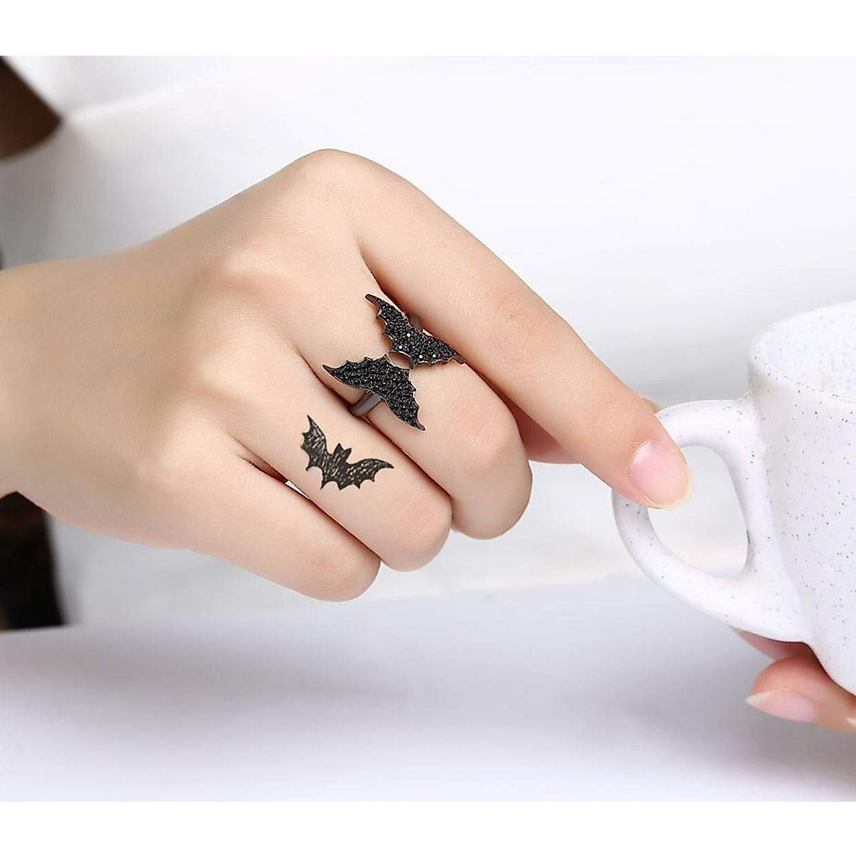 Ginger Lyne Collection Flying Bat Halloween Spooky Black CZ Party Statement Ring Size 7