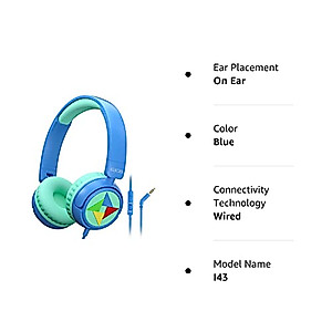 ELECDER i43 Kids Headphones with Microphone 85dB 94dB Volume Limited 3.5mm Jack Foldable Adjustable Wired On Ear Headphones for Children Girls Boys Teens Cellphones PC Kindle School Tablet Blue/Green