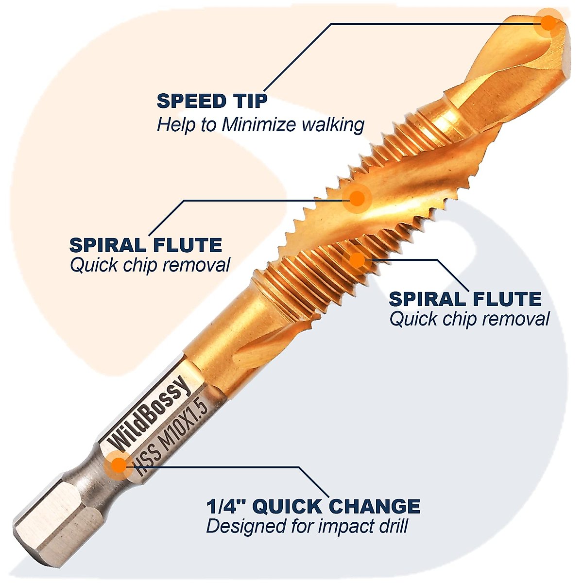 Combination Drill Tap Bit Set 6 PCS (M3 M4 M5 M6 M8 M10), Titanium High-Speed Steel Screw Tapping Hexagonal Handle Multifunctional Drill Bit Set, Manual Tool