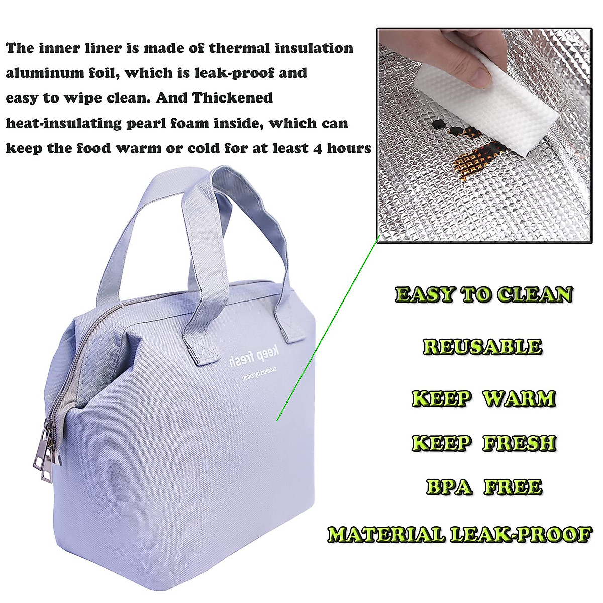 Lovyan Reusable Insulated Lunch Bag Stylish Bento Lunch Bag Water-resistant Lunch Tote Bag Lunch Box Containers for Women Men Adults Work Picnic (Grey)