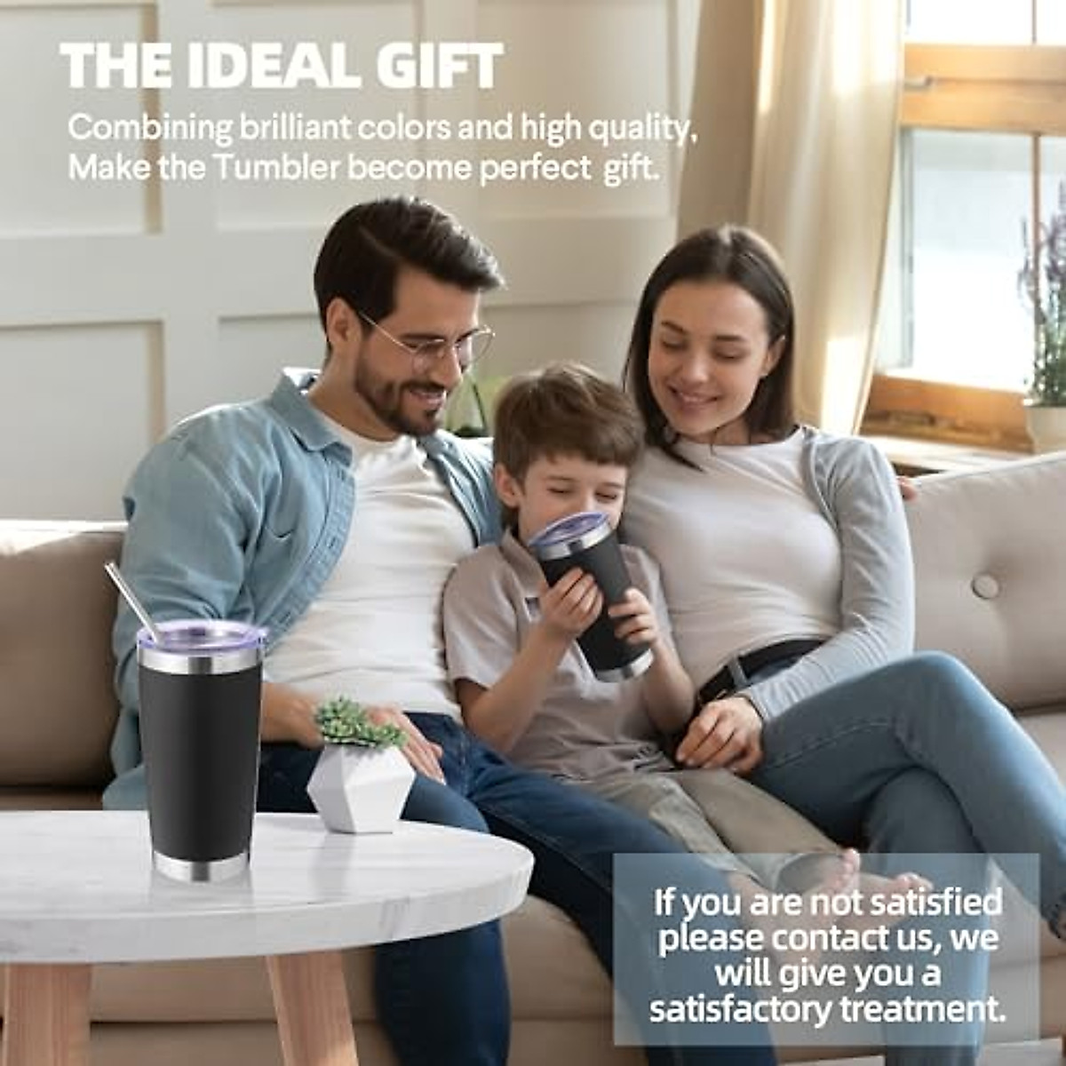 Volhoply 20oz Stainless Steel Tumbler with Lid and Straw,Double Wall Insulated Travel Iced Coffee Mug Fits Car Cup holder,Powder Coated Cups for Hot and Cold Drinks,Gifts for Women Men（Black,1 Set）