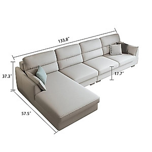 FANCUF Sofa Linen Living Room Sofa Hardwood Frame 133.8"(L) x57.5(W) x37.3(H)