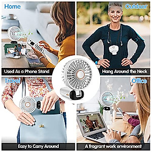 Portable Mini Fans Handheld, 5 Speeds Personal Fans with LED Screen Adjustable Cooling Fan Removable Base, 5000mAh Large Capacity Quiet USB Rechargeable Fan for Home Office Outdoor Travel-White