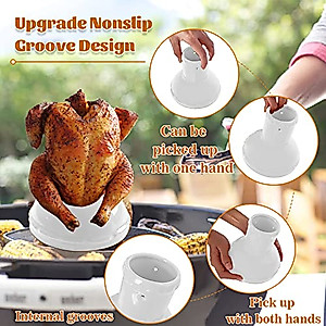 KAMaster White Ceramic Chicken Holder for Grill, Beer Can Chicken Throne for Smokers, Green Egg Parts Non-Stick Steamer Roaster Rack Vertical Stand for Kamado BBQ Accessories
