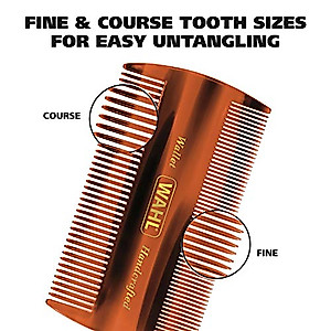 Wahl Beard & Mustache Wallet Comb for Men's Grooming - Handcrafted & Hand Cut with Cellulose Acetate - Smooth, Rounded Tapered Teeth - Model 3327