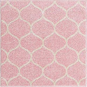 Unique Loom Trellis Frieze Collection Area Rug - Rounded (3' Square, Light Pink/ Ivory)