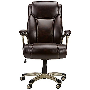Amazon Basics Big & Tall Executive Computer Desk Chair with Lumbar Support, Adjustable Height and Tilt, 350Lb Capacity, Brown with Pewter Finish