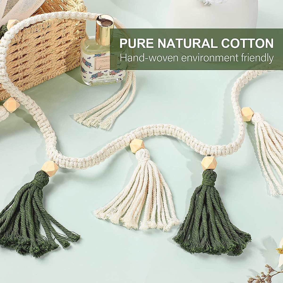 4 Pieces Macrame Woven Tassel Garland Decorative Tassels Banner Woven Tassel Hanging Garland Boho Tassel Wall Garland for Home Nursery Garden Classroom Decoration, 37.4 Inch