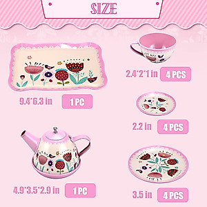 Pink Tea Set for Little Girls,Flower Design Kids Tea Party Set,Princess Tea Time Toys Teapot Dishes Kitchen Pretend Play Tin Tea Party Set for Girls