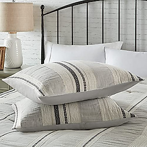 Hyde Lane Tahoe Farmhouse Bedding Set,Grey Modern King Size Comforter,Cotton Top with Neutral Rustic Style Stripes, Boho Bedroom Bed Sets,3-Pieces Including Matching Pillow Shams(104x90 Inches)