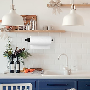 Single Hand Operable Paper Towel Holder Under Cabinet with Damping Effect, Self Adhesive Paper Towel Roll Holder Wall Mount for Kitchen Bathroom, SUS304 Stainless Steel, Black