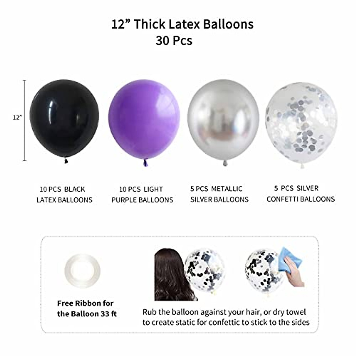 ANSOMO Black Purple and Silver Happy Birthday Party Decorations Balloons Décor Supplies Women Men Boys Girls 16th 20th 25th 30th 35th 40th 45th 50th 60th 70th