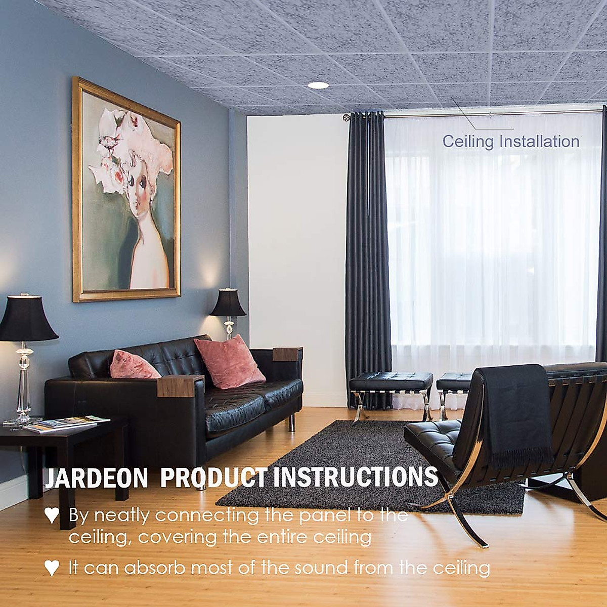 Jardeon Sound Proof padding Large Acoustic Panels Silver Gray Sound Absorber Decoration Wall Panels, Beveled Edge, 16'' X 16'' X 04'', 6 Pack