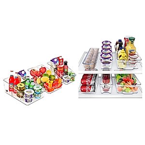 Sorbus Clear Fridge Organizer Bins & Curved Clear Rolling Bins Set - 6 Set with Egg Holder, Can Dispenser, and Varying Sizes - Curved 3 Piece Clear Storage Design with Handles, Dividers, and Wheels