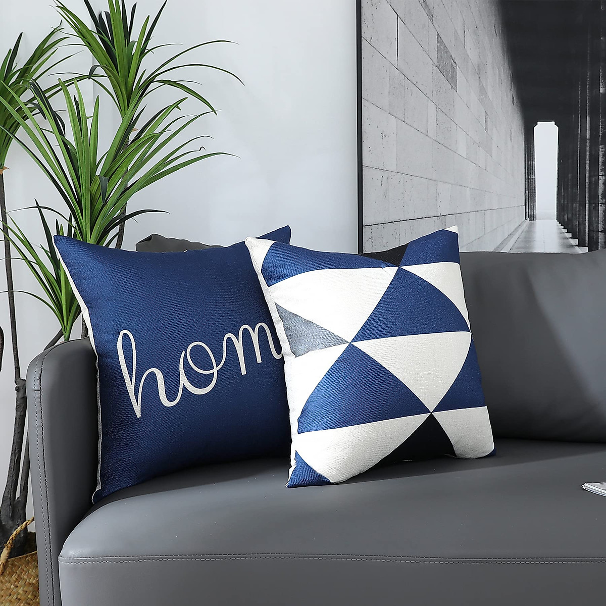 Throw Pillow Covers 22X22 inch Set of 4 Linen Farmhouse Home Decor Square Geometric Abstract Accent Pillow Cover Decorative Cushion Modern Outdoor Indoor Pillow Case for Couch Sofa Chair