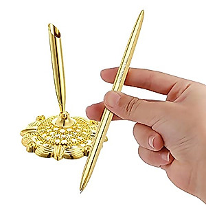 RUTICH Hollow Round Pen Holder Signing Pen Set for Wedding Bridal Engagement Valentine's Day Favors,Golden