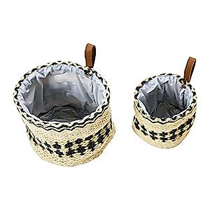 Main + Mesa Woven Jute Baskets with Liner, Black/Cream, Set of 2 Sizes