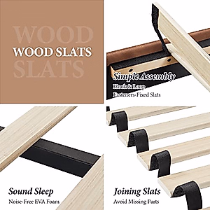 Yaheetech Upholstered Platform Bed Frame with Faux Leather Headboard Height Adjustable, Mattress Foundation Wooden Slats Support No Box Spring Needed, Amber Brown-Full