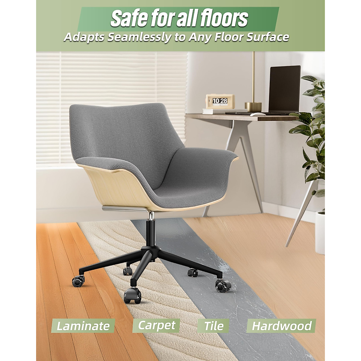 24" Office Chair Base Replacement with Wheels (Set of 5), 2400LBs Heavy Duty Metal Desk Chair Base, Smooth & Quiet Rolling Casters, Safe for Hardwood Floors & Carpet