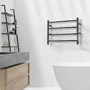 SHARNDY Towel Warmer with Built-in Timer ETW29 for Bathroom Wall Mounted Bath Towel Heater Plug-in Electric Heated Towel Rack Black