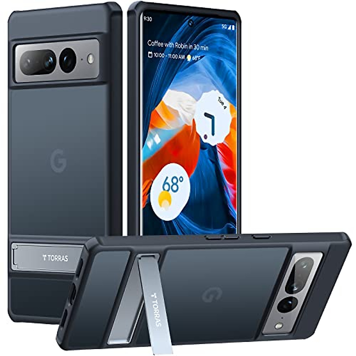 TORRAS MarsClimber for Google Pixel 7 Pro Case 6.7'' [8FT Military-Grade Drop Protection] [3 Stand Ways Slim Kickstand] Translucent Matte Protective Phone Cases for Google Pixel 7 Pro, Black