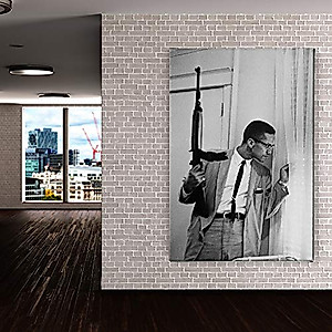 Malcolm X Gun Canvas Art Wall Art Home Decor (24in x 36in Modern Black Framed)