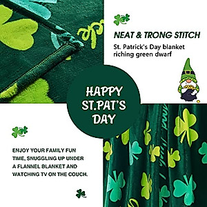 inhand St Patricks Day Throw Blanket 50” X 60”, Clovers and Shamrocks Design Super Soft Flannel Fleece Blanket, Green Gnome Leaf Saints Blanket Decorations for Bed Couch Living Room Sofa ( Shamrock)