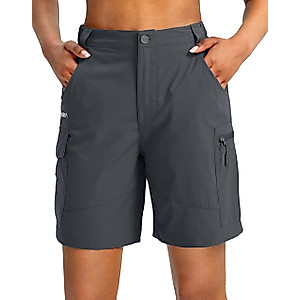 Viodia Women's 7" Hiking Cargo Shorts with Pockets Quick Dry Lightweight Shorts for Women Golf Casual Summer Shorts Steel Grey