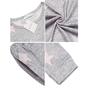 Ekouaer Womens Pajama Set Long Sleeve Sleepwear Star Print Nightwear Soft Pjs Lounge Sets with Pockets light Grey Pink Star XX-Large