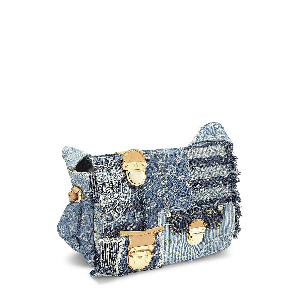 Louis Vuitton, Pre-Loved Blue Denim Patchwork Posty, Blue