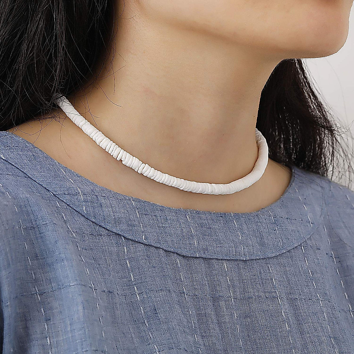 Small Bead Choker Necklace for Women Cute Boho Beaded Necklaces Adjustable Beach Shell Bead Necklace