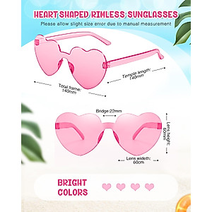 Chicpop 12 Pairs Heart Shaped Sunglasses Candy Color Rimless Fun Heart Sunglasses for Women Men Party Favors