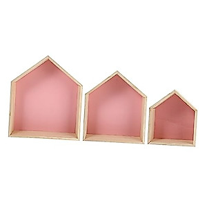 PRETYZOOM 3pcs Pentagonal Wall-Mounted Farmhouse Shelves Hanging Pot Shelf Plant Hanger Stand Decorative Floating Shelves Floating Shelf Bookshelf Wall Rack Pink Pine Wood