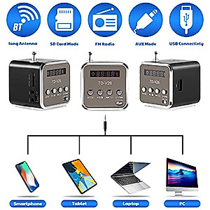 Hemobllo Mini Speaker Digital Portable Music MP3/4 Player Micro SD/TF USB Disk Speaker FM Radio Mini Digital Display Screen Speaker Music Player(Black)