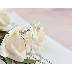 CZ 925 Sterling Silver 14K Gold Plated Ear Crawler Hypoallergenic 4 Crystals Stud Earring with Chain Threader Earrings for Women (White Gold)