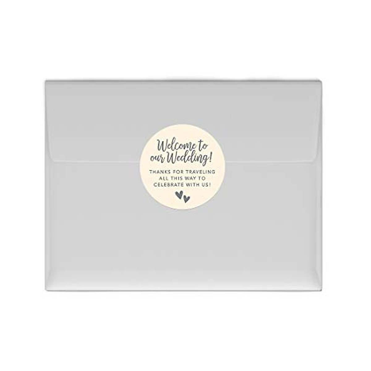 Andaz Press Out of Town Bags Round Circle Gift Labels Stickers, Welcome to Our Wedding Thanks for Traveling to Celebrate with Us, Ivory, 40-Pack, for Destination OOT Gable Boxes