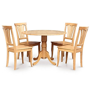 East West Furniture DLAV5-OAK-W 5 Piece Dining Room Furniture Set Includes a Round Kitchen Table with Dropleaf and 4 Dining Chairs, 42x42 Inch, Oak