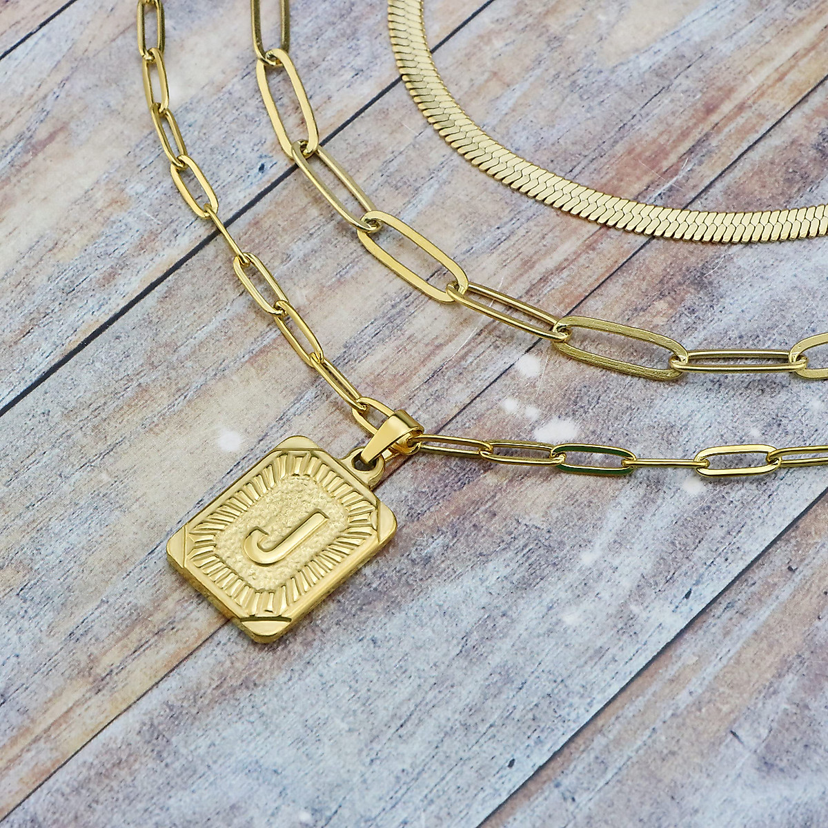 JoycuFF Dainty Layered Initial Necklaces Gift for Women, 18K Gold Plated Paperclip Chain Necklace Simple Cute Letter Pendant Initial M Choker Necklace Gold Layered Necklaces for Women