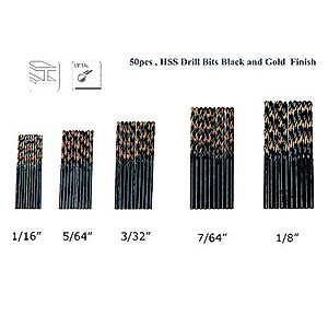 60PCS,Black and Gold Twist Drill Bits, 1/16", 5/64", 3/32", 7/64", 1/8" [10pcs for Each]