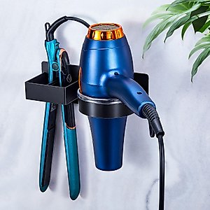 YAYINLI Hair Straightener Holder Wall, Black Blow Dryer Holder Wall Mounted Stainless Steel Hairdryer Holder for Bathroom, Hair Tools Organizer & Storage Curling Iron Holder, Salon Hair Dryer Holder