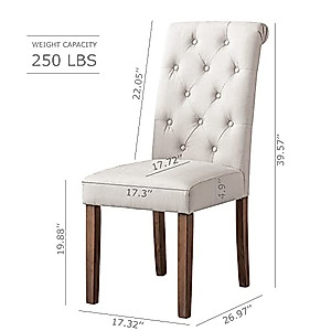 COLAMY Tufted Dining Chairs Set of 2, Accent Parsons Diner Chairs Upholstered Fabric Dining Room Chairs Side Chair Stylish Kitchen Chairs with Solid Wood Legs and Padded Seat - Beige/White